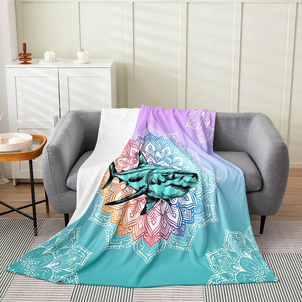 YST Shark Blanket Queen Inch, Boho Flower Throw Blanket for Kids Boys ...