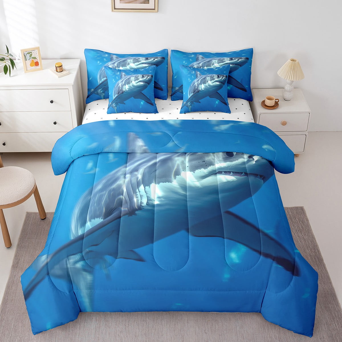 Shark Comforter Set Twin,Underwater World Sealife 7 Piece Bed in a Bag ...