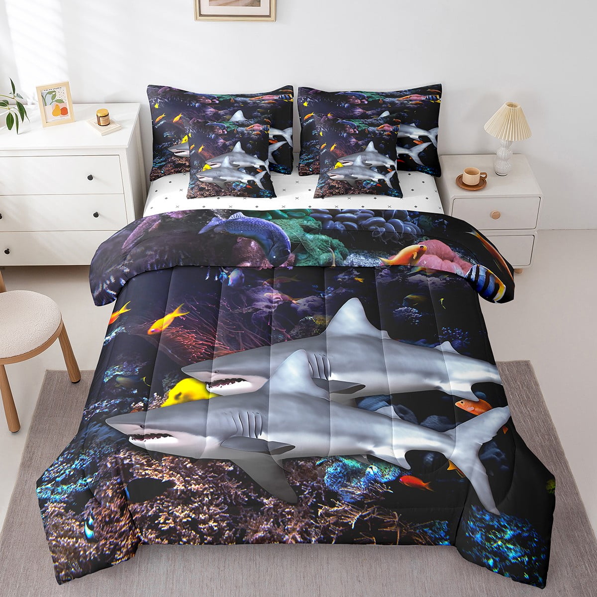 Erosebridal Shark Sheet Set Bed In A Bag Nautical Comforter Set 7 Pcs ...