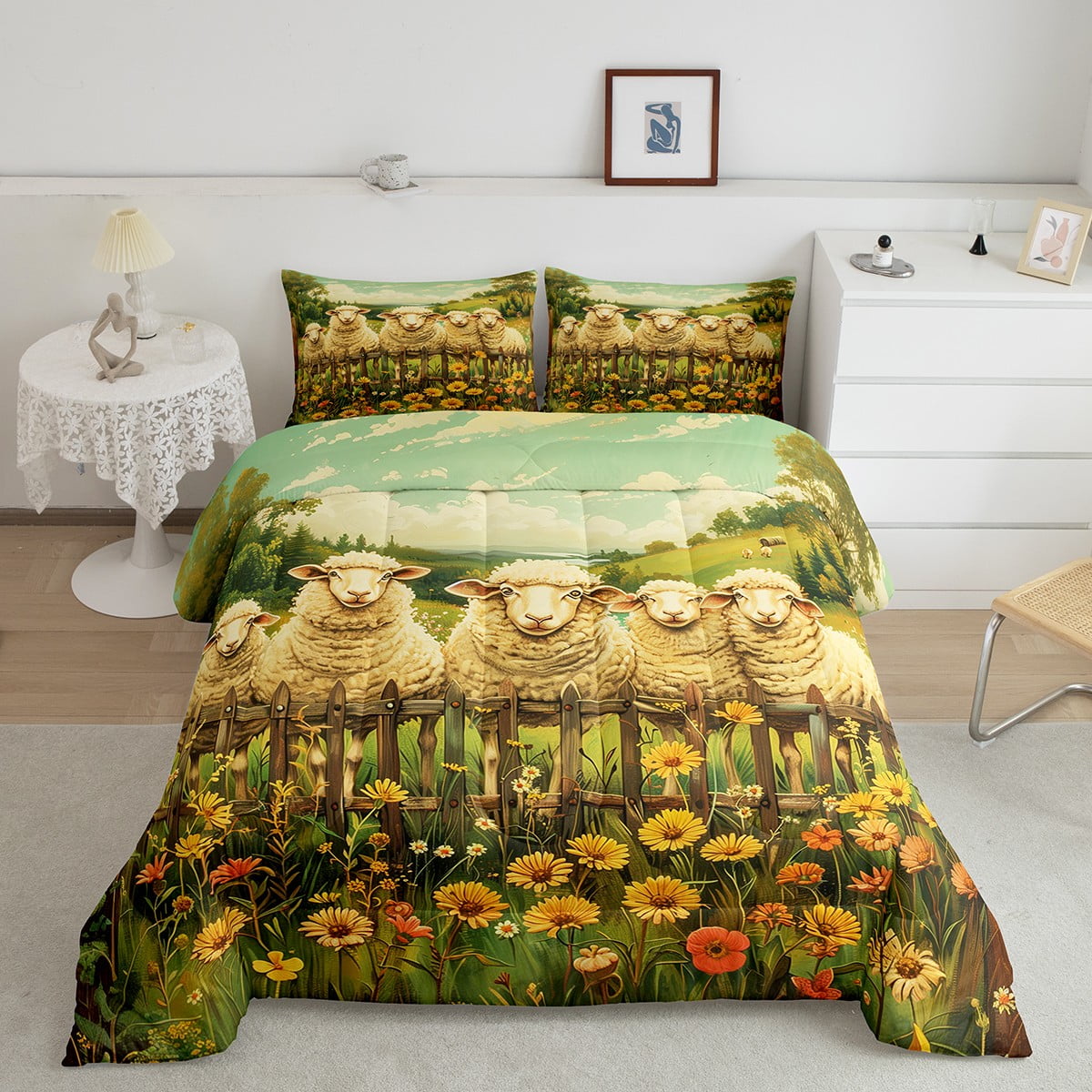 Erosebridal Sheep Comforter Set, Rustic Animals Printed Soft Bedding ...
