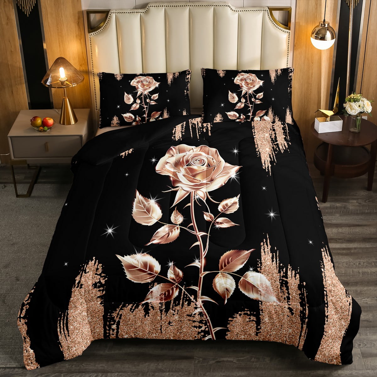 YST Shiny Rose Comforter Set for Girls Women,Orange Pink Rose Bedding ...