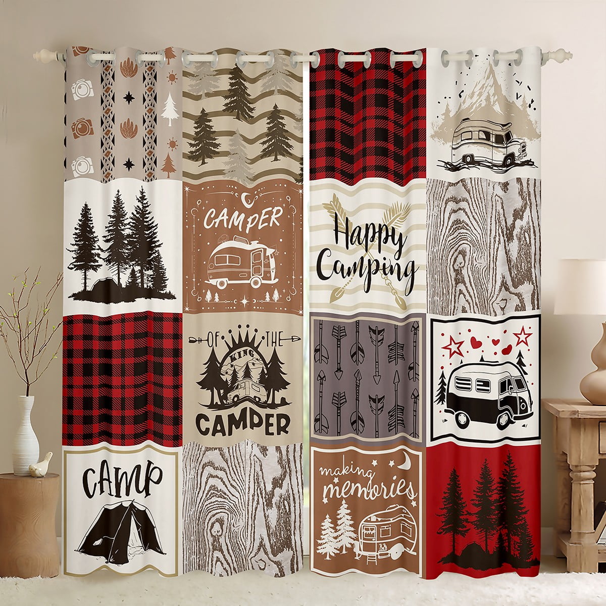 Short 38"Wx45"L Window Curtains For Rv Camper Happy Camping Curtains ...