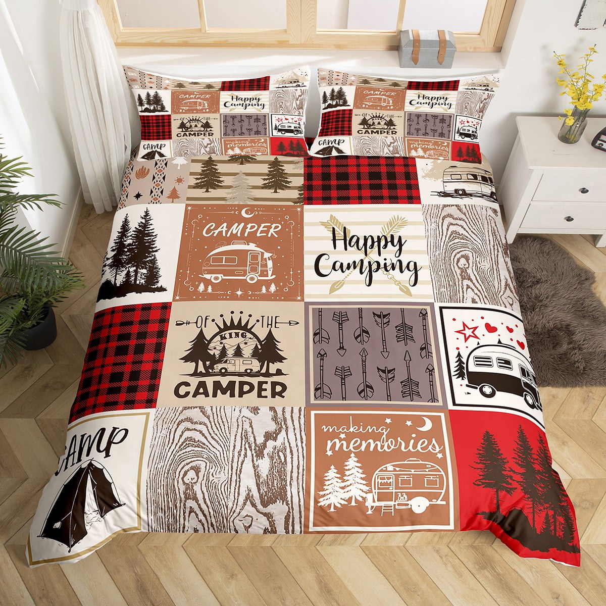 Short Queen Duvet Cover For Rv Camper Happy Camping Bunk Comforter ...