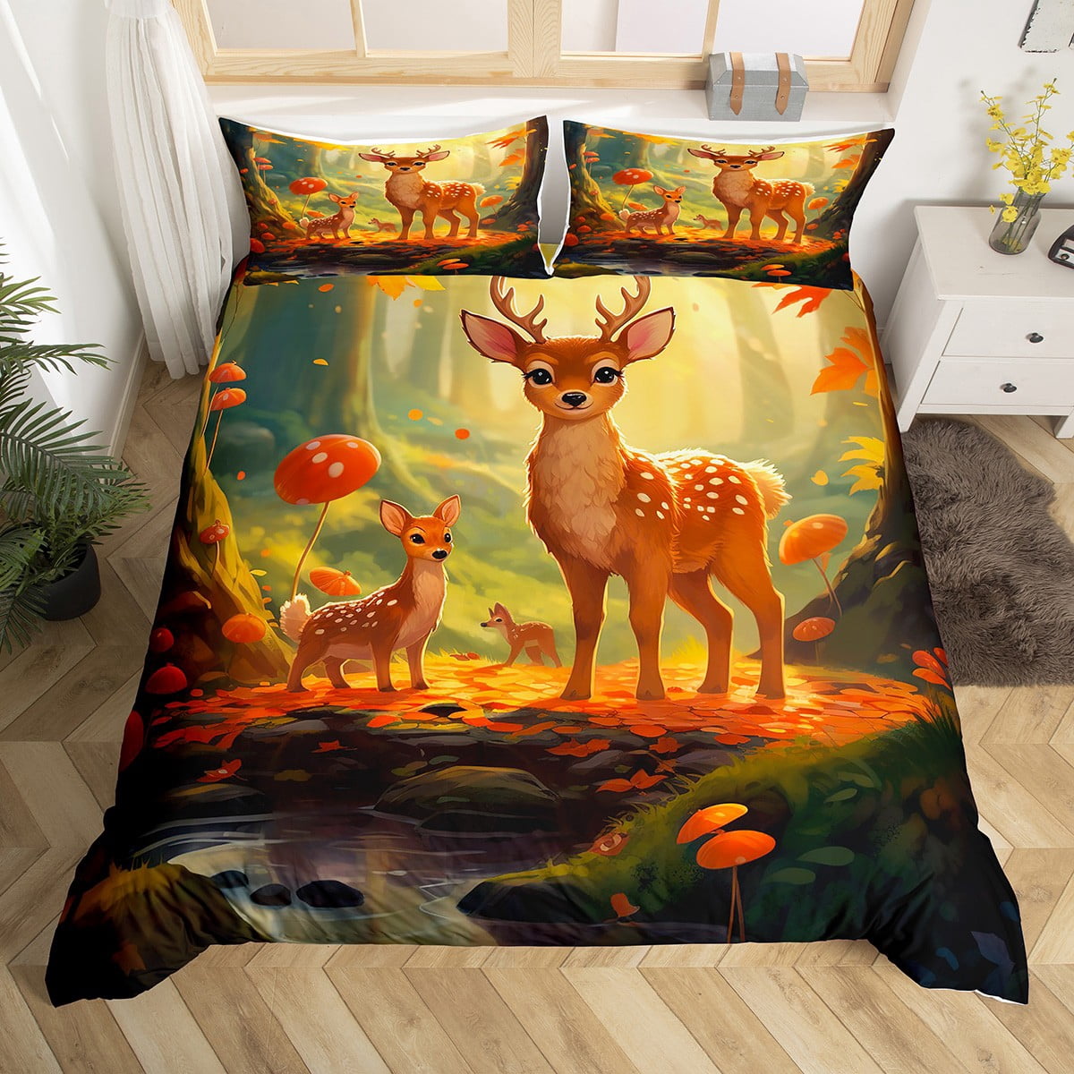 YST Sika Deer Comforter Cover for Boys Girls Cartoon Wild Animal Duvet ...