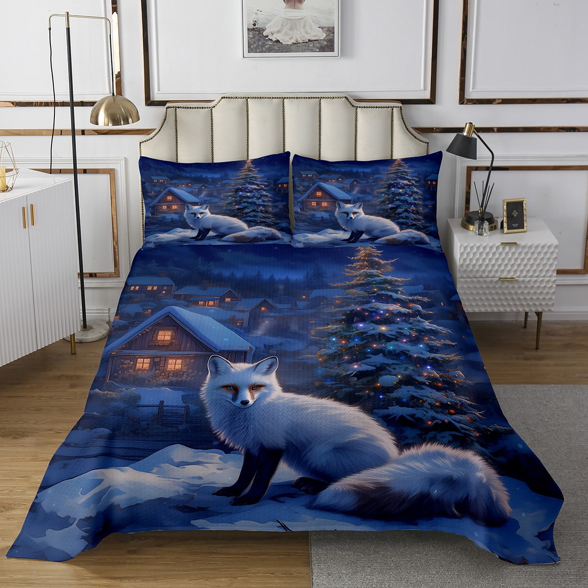 YST Silver Fox Bed Set Queen Size,Rustic Cabin Lodge Bedspread Set for ...