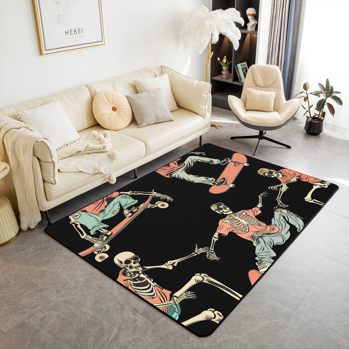 YST Skateboard Area Rug for Kids Boys,Hippie Skull Skateboard Player ...