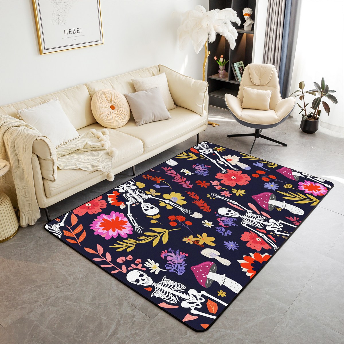 YST Skeleton Area Rug for Bedside Laundry Room, Flowers Mushroom Living ...