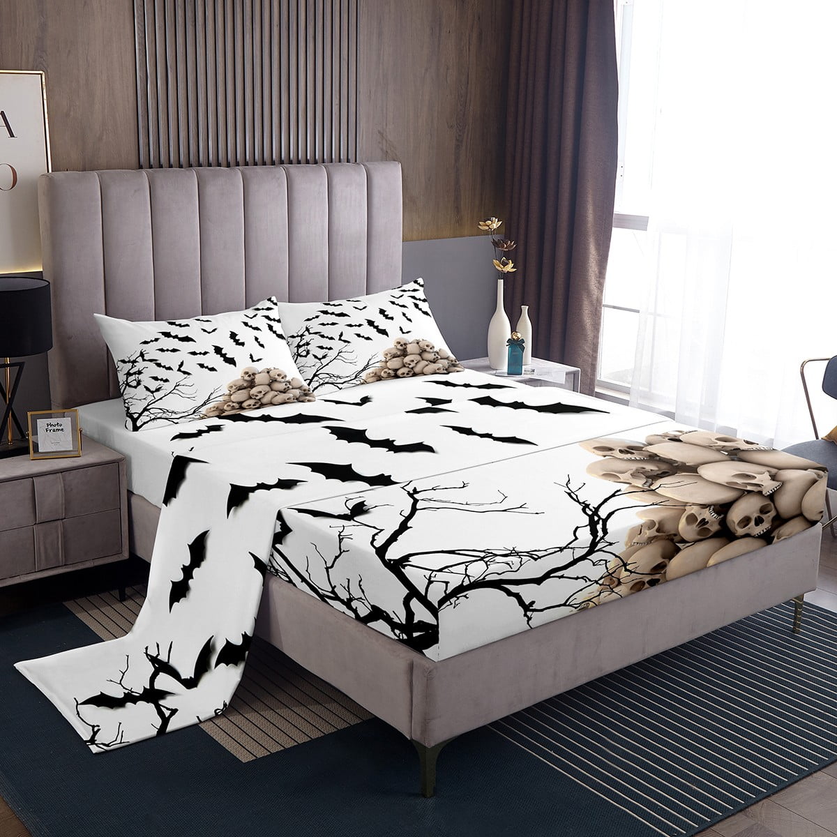 Erosebridal Skeleton Bed Sheets Set Sugar Skull Head Sheets Full ...