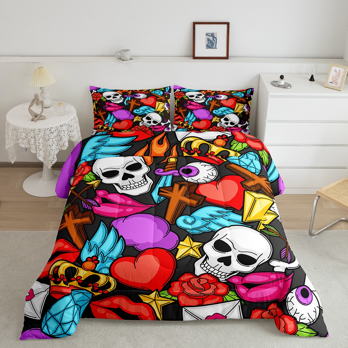 YST Skull Bedding Cartoon Skeleton Head Bones Bedding Comforter Sets ...