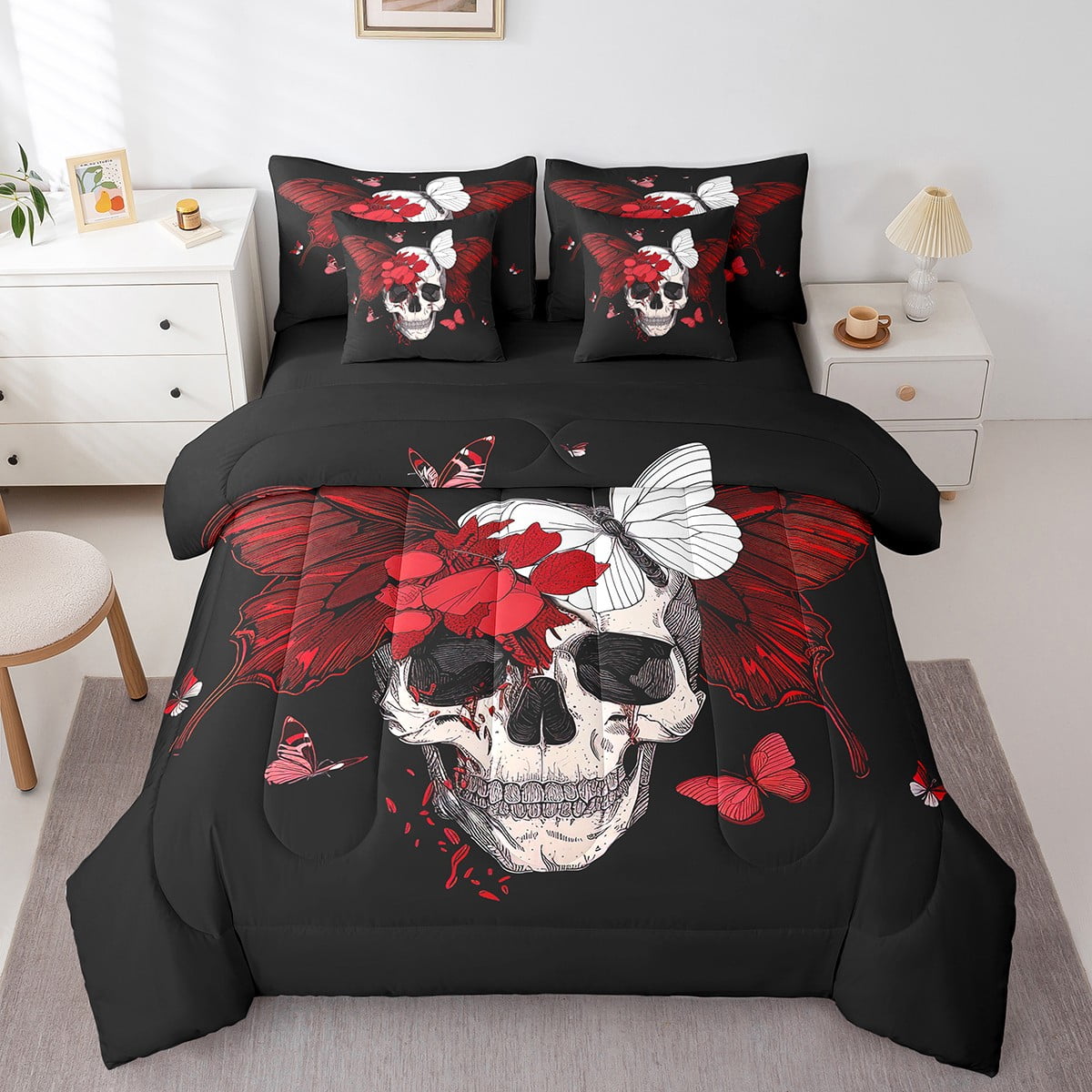 YST Skull Bedding Set Gothic Butterfly Moth Comforter Set Queen Size 7 ...