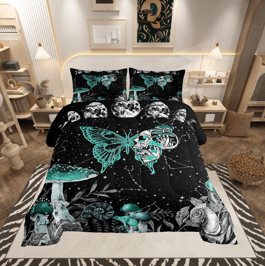 Skull Comforter Set Boho Skeleton Death Moth Bedding Comforter Sets ...
