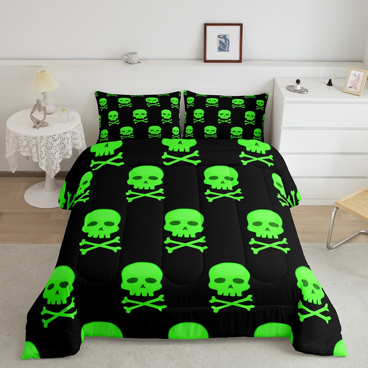YST Skull Comforter Set Halloween Down Comforter Gothic Skull Skeleton ...