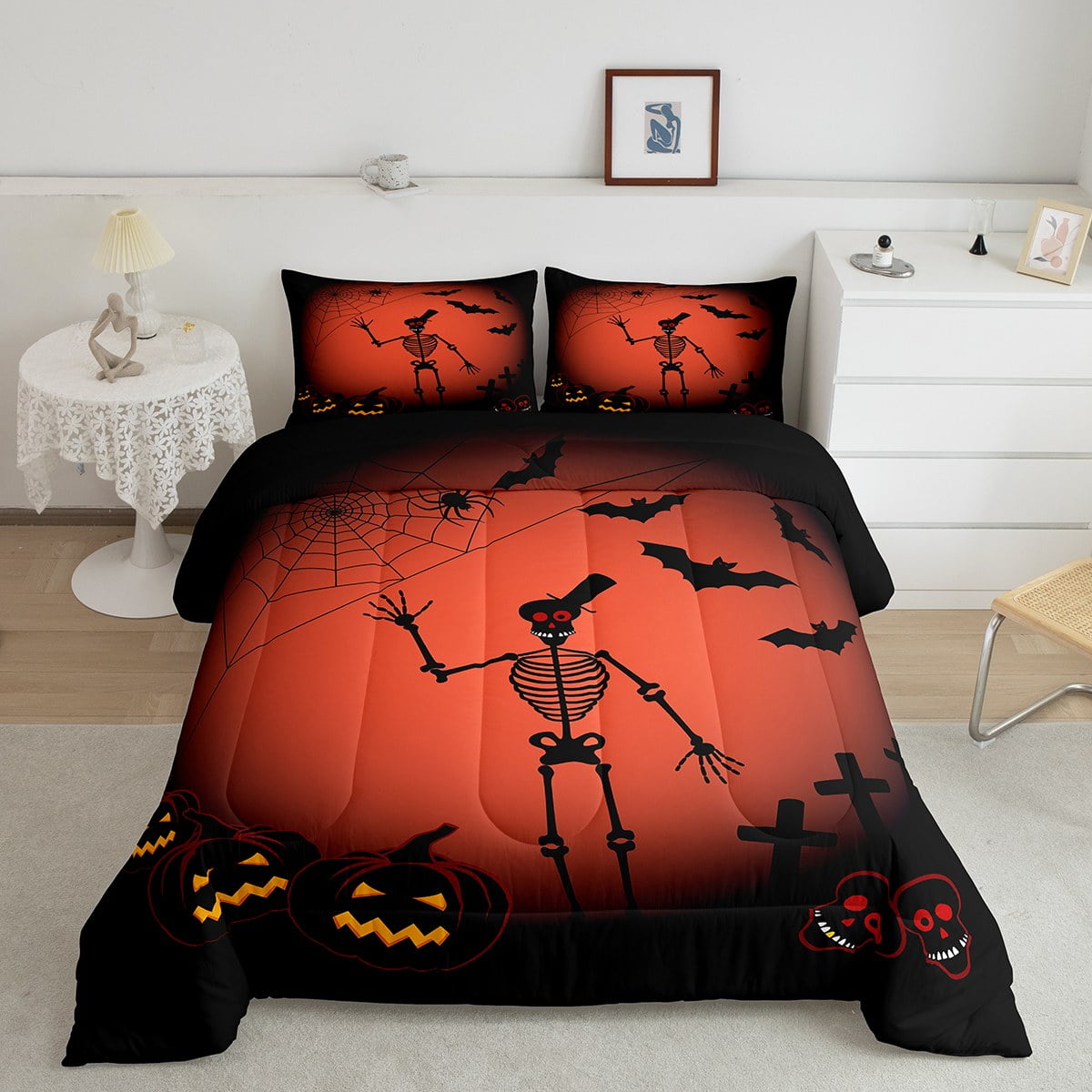 Skull Comforter Set King Size,Halloween Bedding Pumpkin Lantern Bedding ...