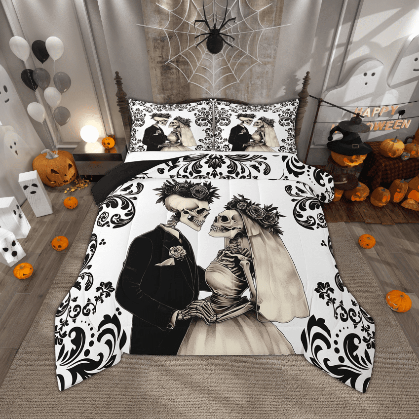 Skull Gothic Full Bedding Set For Couple Him Her Wife Husband,Black ...