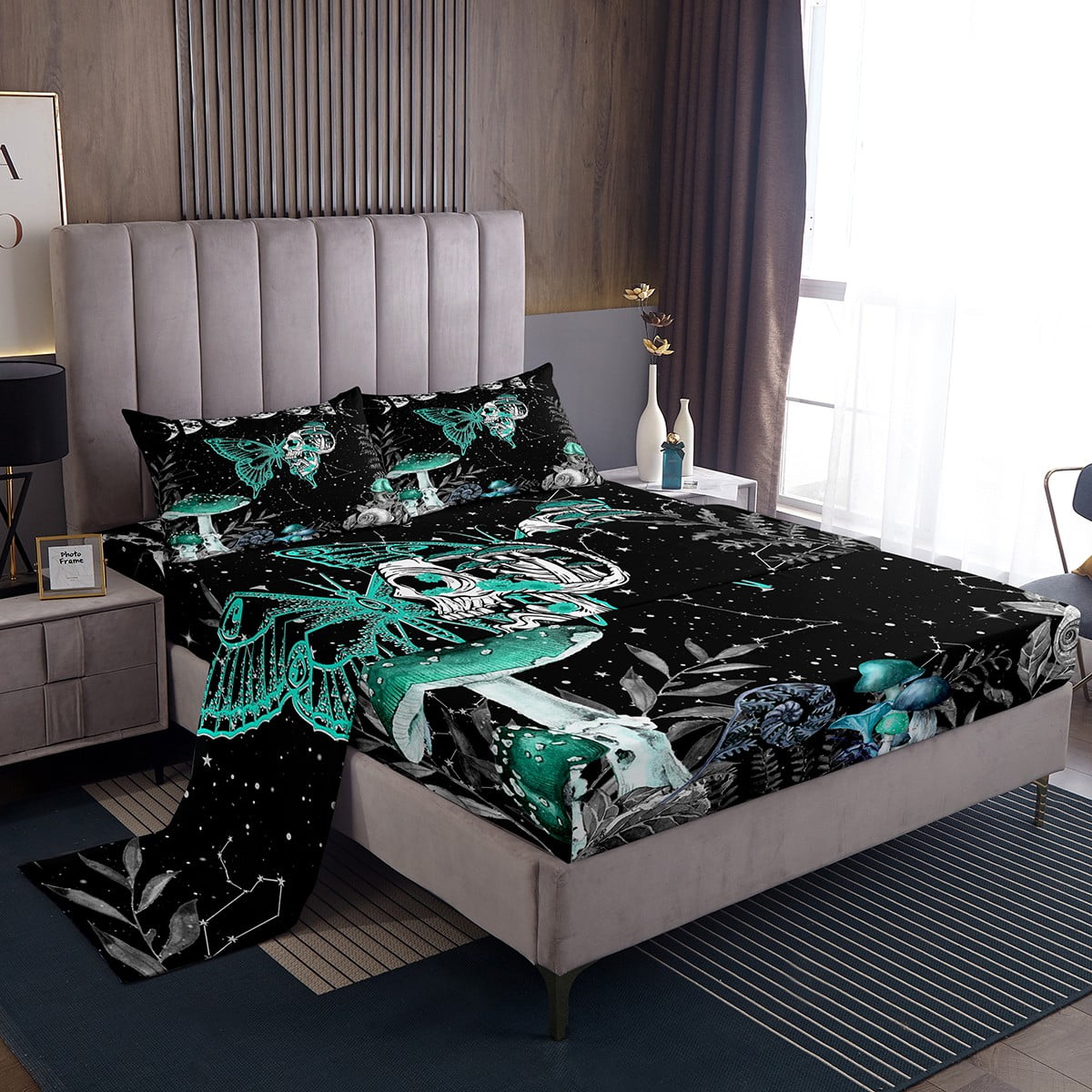 Erosebridal Skull Sheet Set Boho Skeleton Death Moth Bed Sheets Set ...