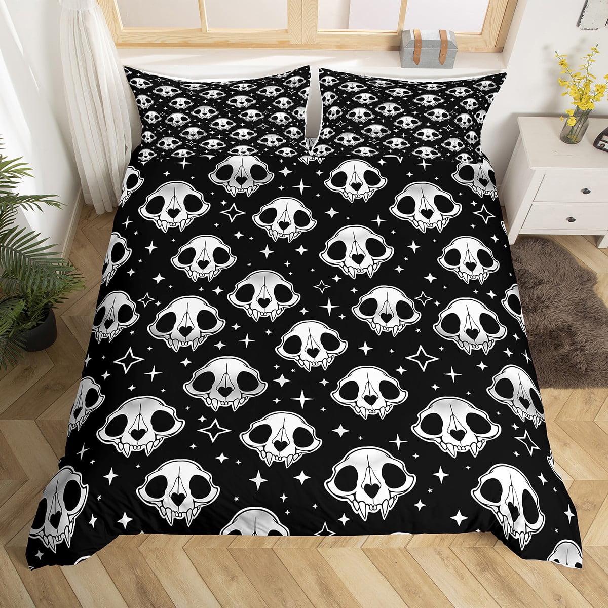 YST Skull Skeleton Bed Set Happy Halloween Duvet Cover, Glitter Stars ...