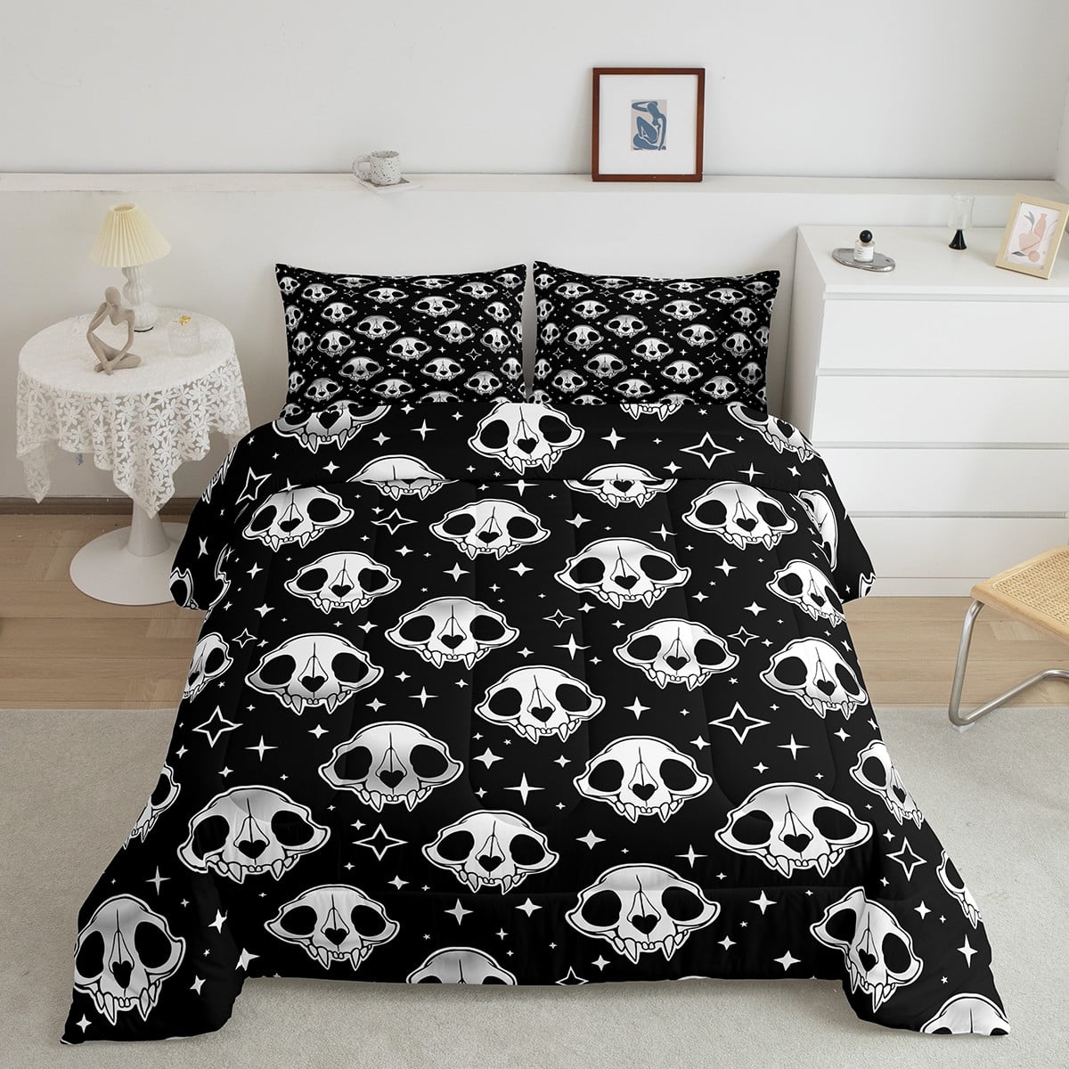 YST Skull Skeleton Bedding Full Happy Halloween Comforter Set, Glitter ...