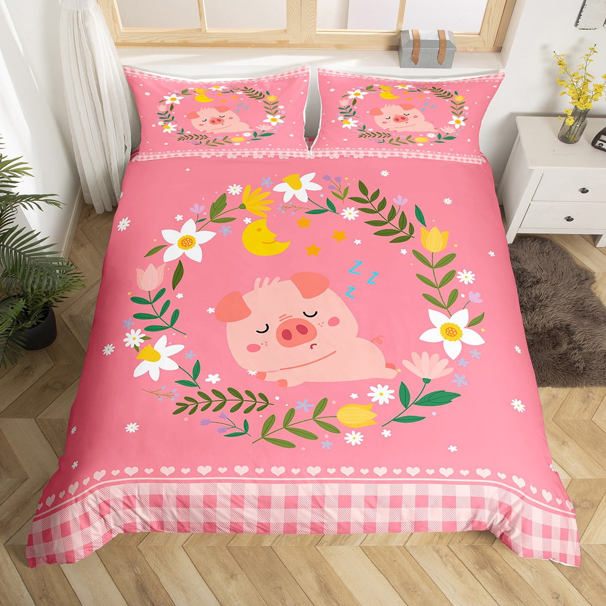 YST Sleepy Pig Duvet Cover King Cartoon Animal Bedding Set, Cute Piggy ...