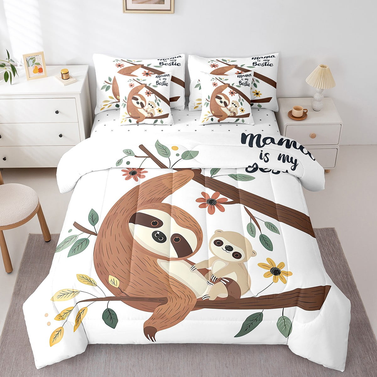 YST Sloth Comforter Set King Size 7 Piece,Cartoon Animal Kids Bedding ...