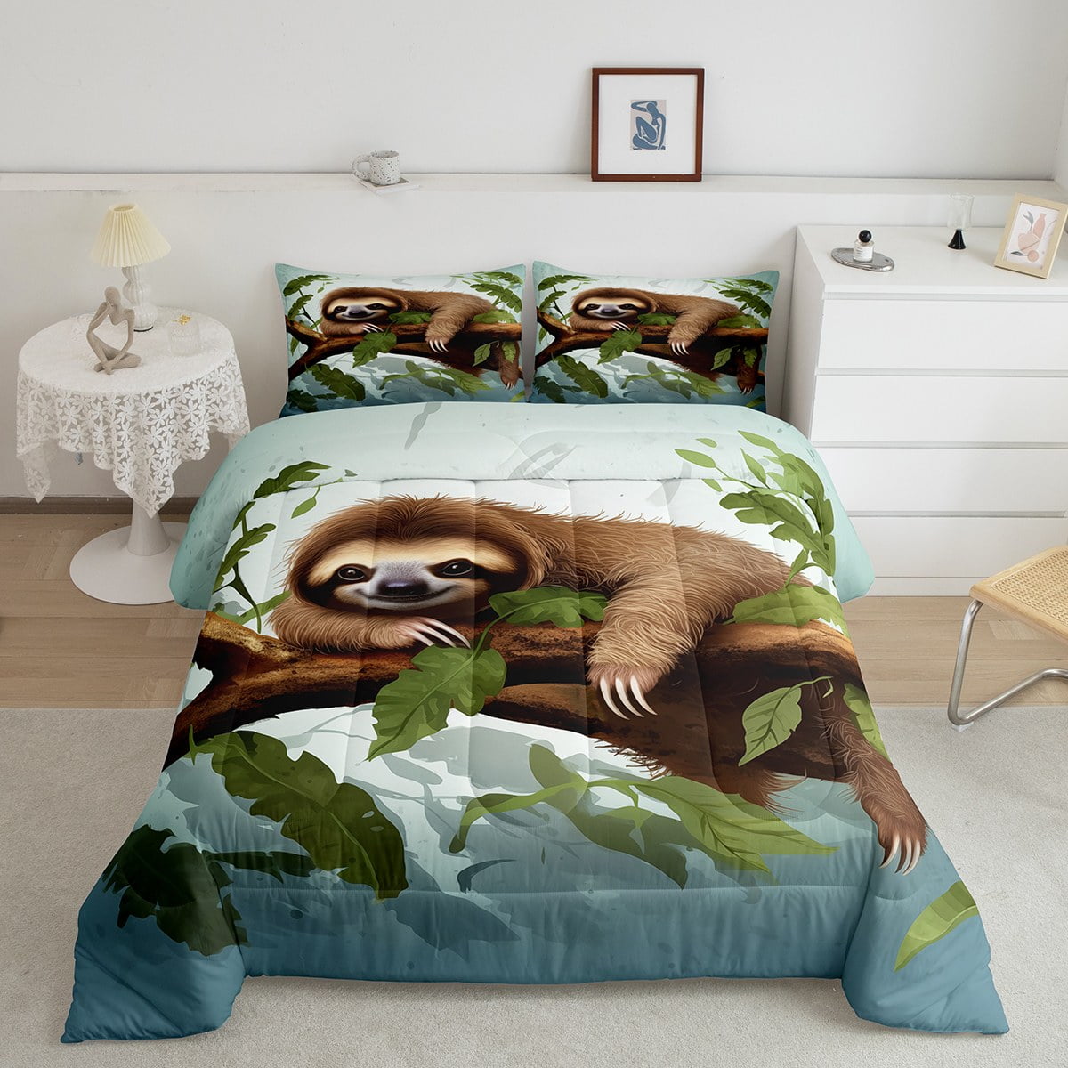 Erosebridal Sloth Comforter Set Queen Size, Wild Sloth Bedding Set,Bed ...