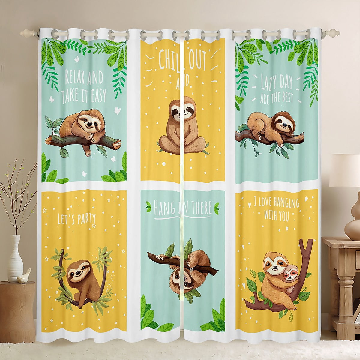 Sloth Curtains & Drapes 30%-50% Blackout Curtains , 3D Cute Sloth In ...
