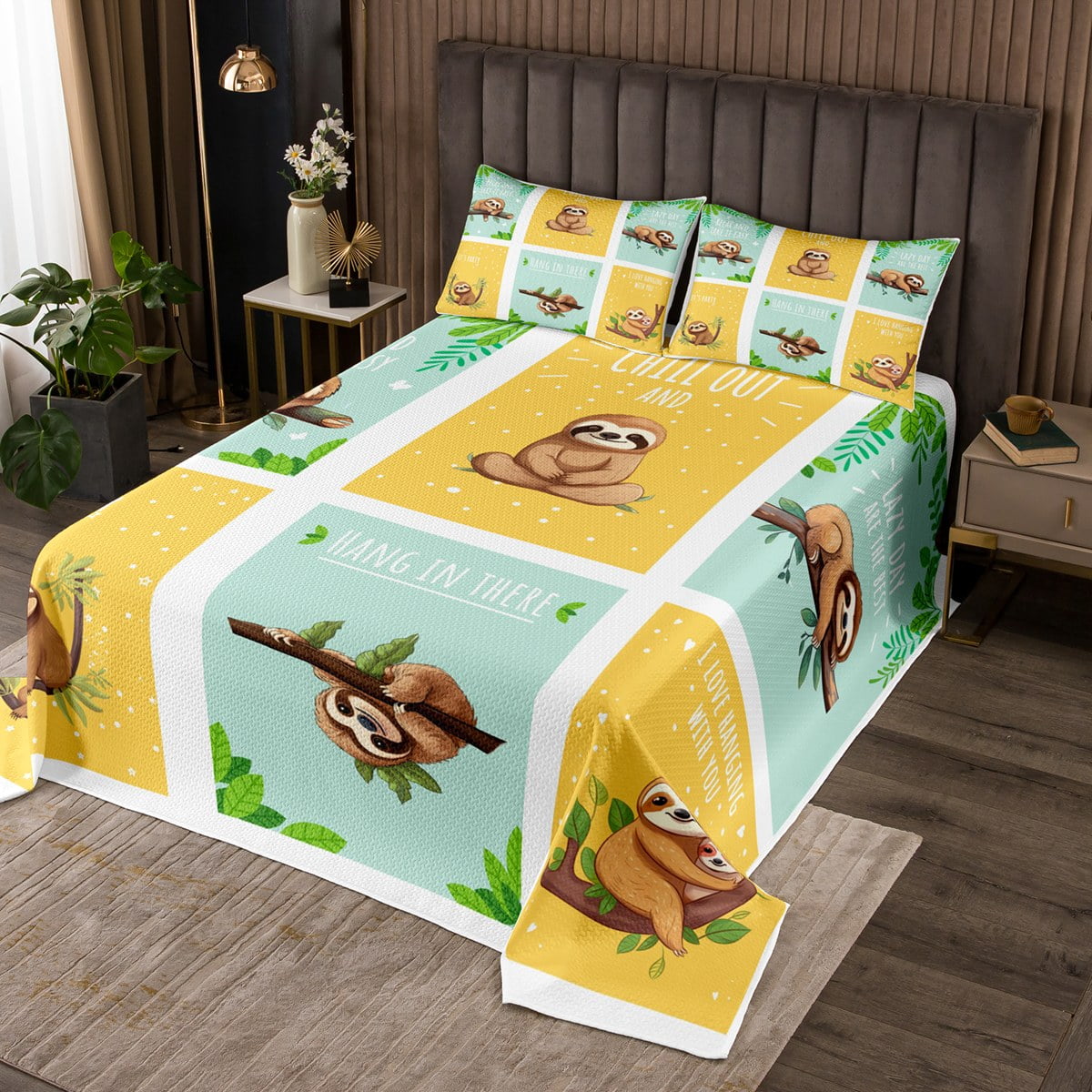 YST Sloth Quilt Set Coverlet Set Twin for Boys Girls, 3D Cute Sloth In ...