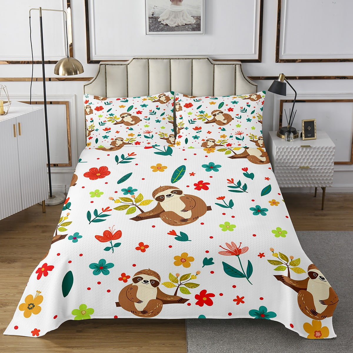YST Sloth Quilt Set Funny Animal Coverlet Set For Girls Kids Cute ...