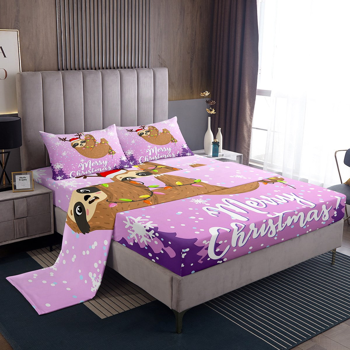 Erosebridal Sloth Sheets Christmas Sheet Set Cute Sloth Cartoon Animal ...