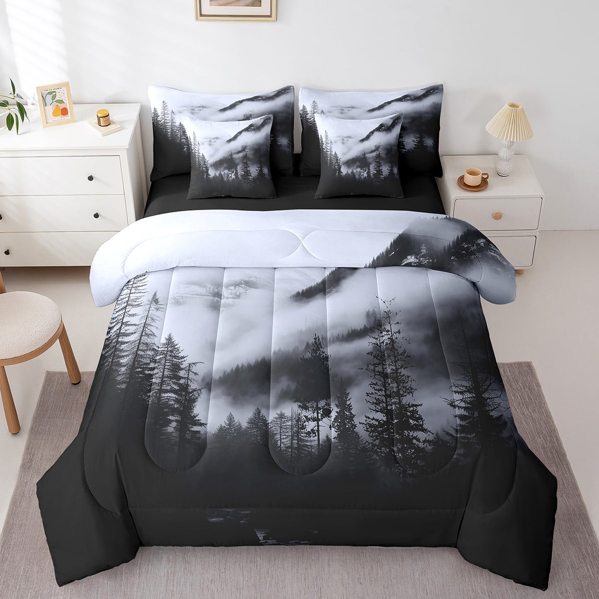 YST Smoky Mountain Bed In A Bag Queen Pine Trees Comforter Set 7 Piece For Kids Adults,Woodland ...