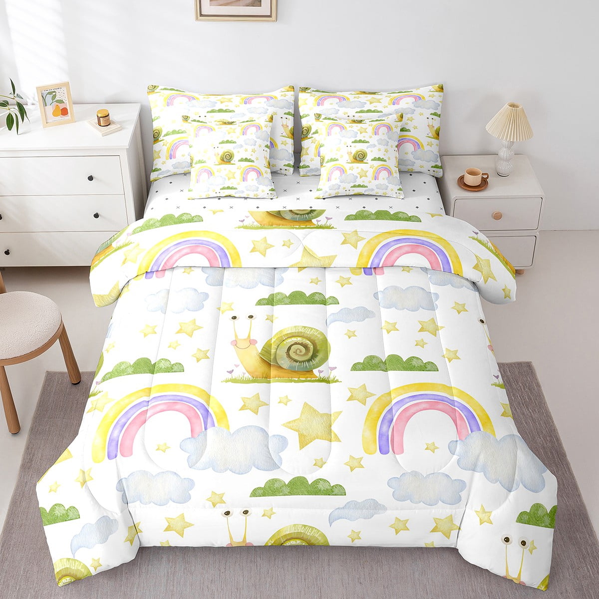 YST Snail Kids Bedding Set Twin 7 Piece,Cartoon Rainbow Comforter Set ...