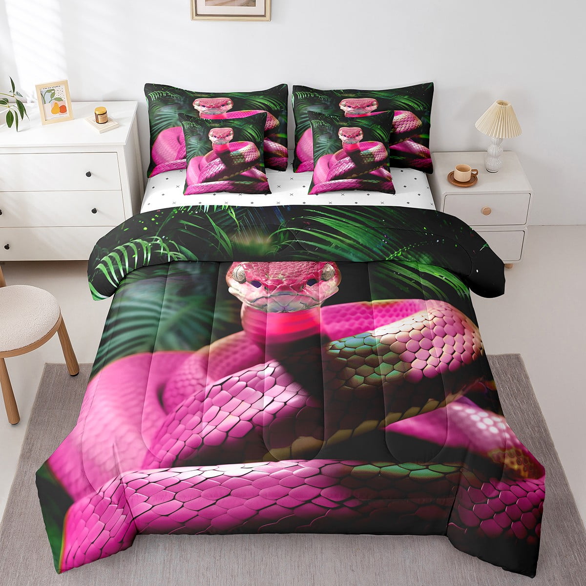 YST Snake Comforter Set 7 Pcs Twin,Purple Snake Quilt 3D Reptile ...