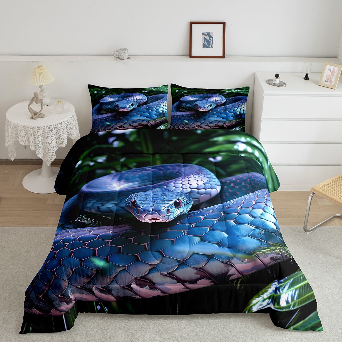 YST Snake Comforter Set Twin,Blue Snake Bedding Set for Kids Teens Boys ...