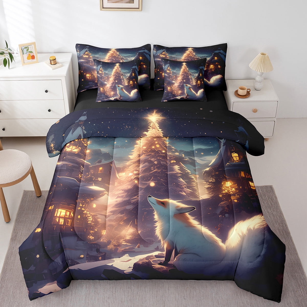 Snow Fox 7 Piece Bed in a Bag Twin,Jungle Woodland Animal Bedding Set ...