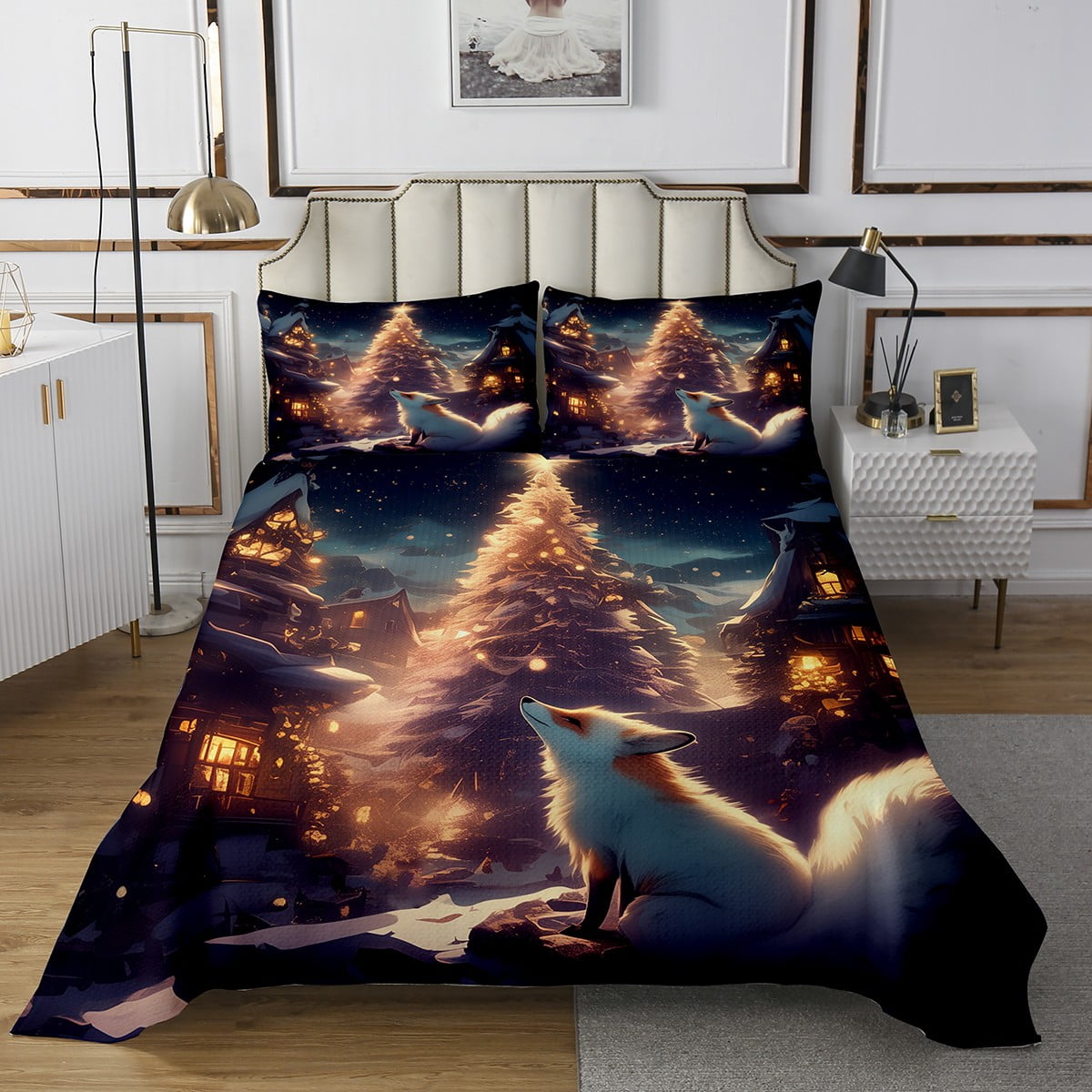 Snow Fox Coverlet Set King Size,Jungle Woodland Animal Bedspread Set ...