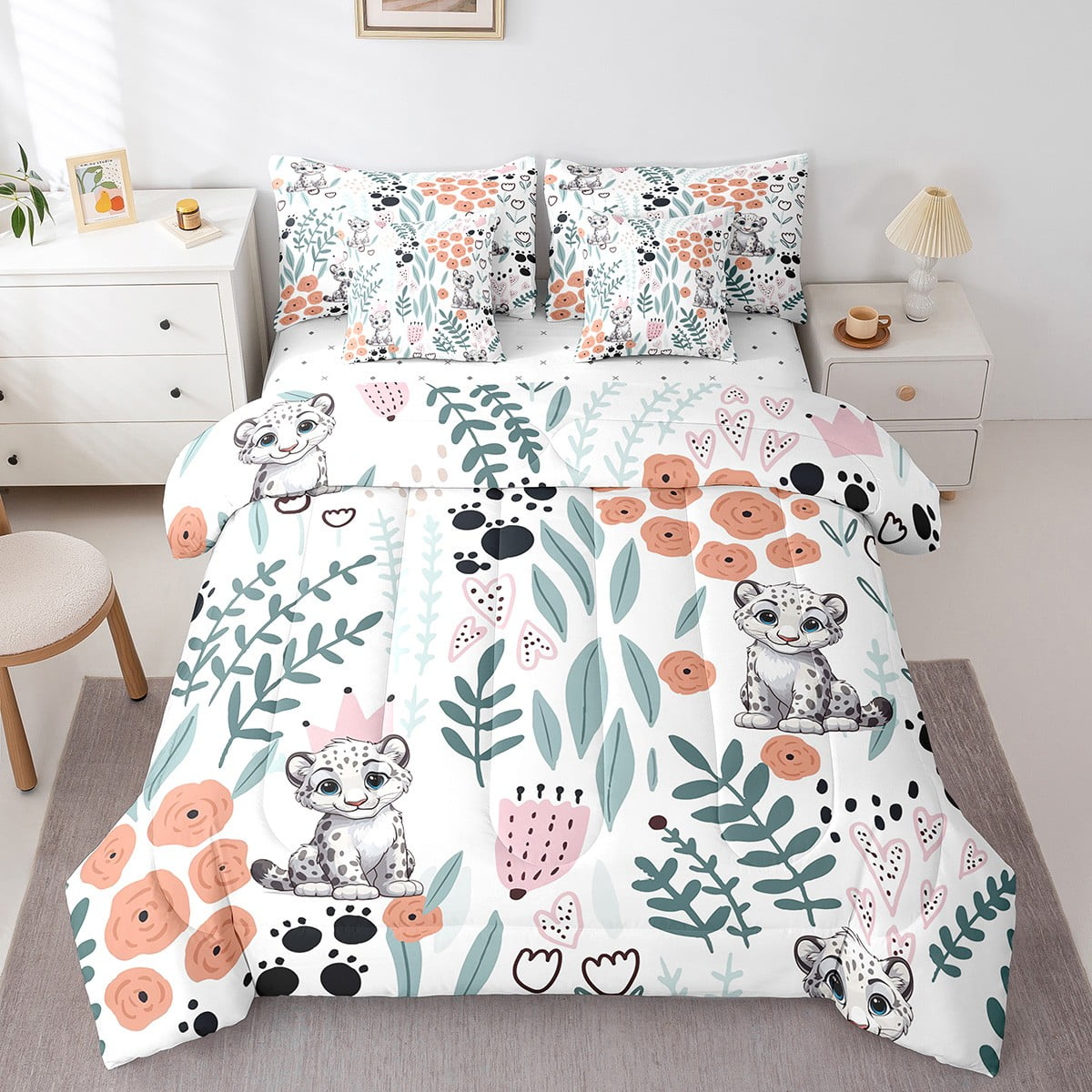 YST Snow Leopard Comforter Set King 7 Piece Animal Leopard Bed in a Bag ...
