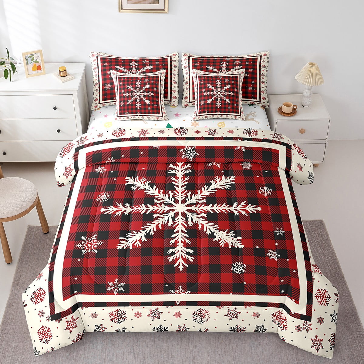 Snowflake Bedding Set Twin Winter Holiday Christmas Bed In A Bag With ...