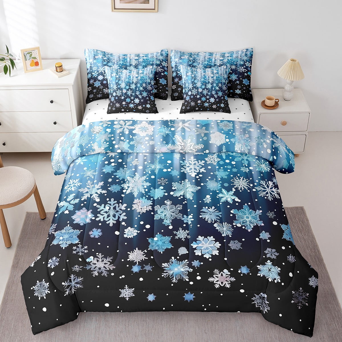YST Snowflake Bedding Sets 7 Piece Twin Black and White Gradient ...