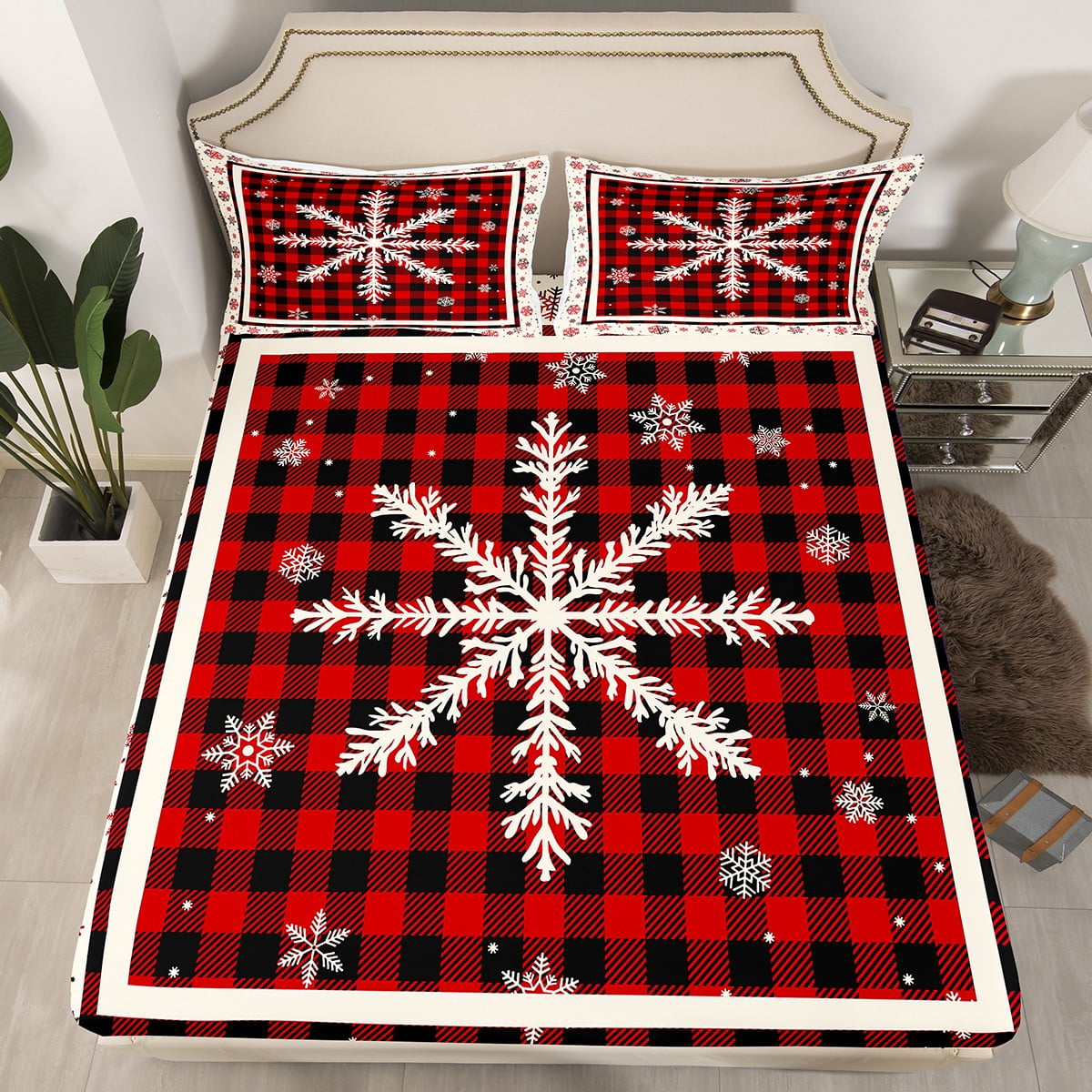 Snowflake Fitted Sheet Twin Winter Holiday Christmas Decoration Bed ...