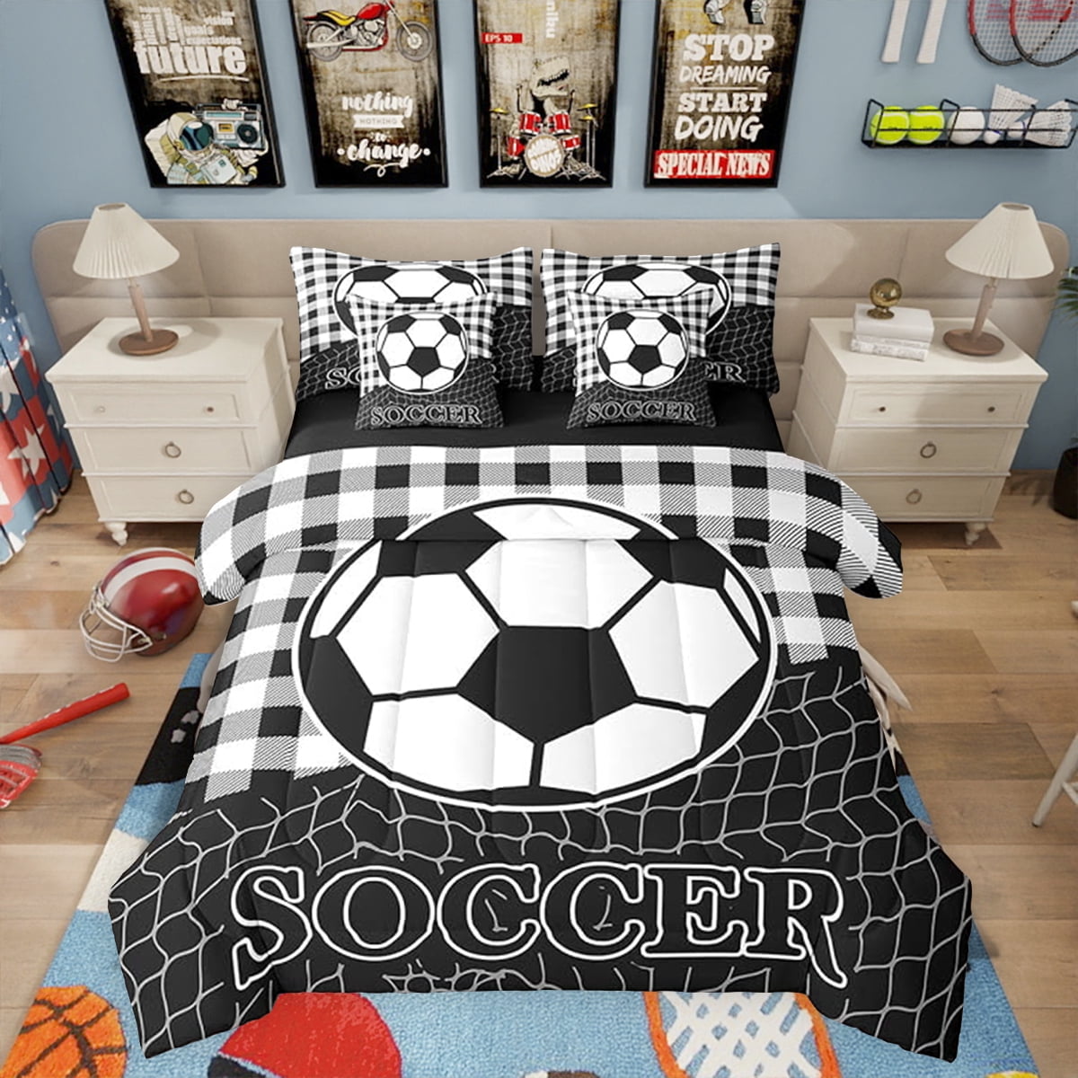 Erosebridal Soccer 7 Piece Bedding Set Full Size Kids Boys Football ...