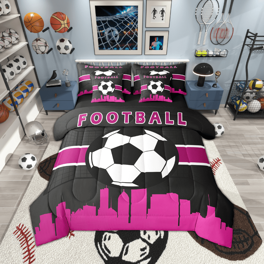 Soccer Bed in a Bag Football Bedding Set , Sport Game Queen Comforter ...
