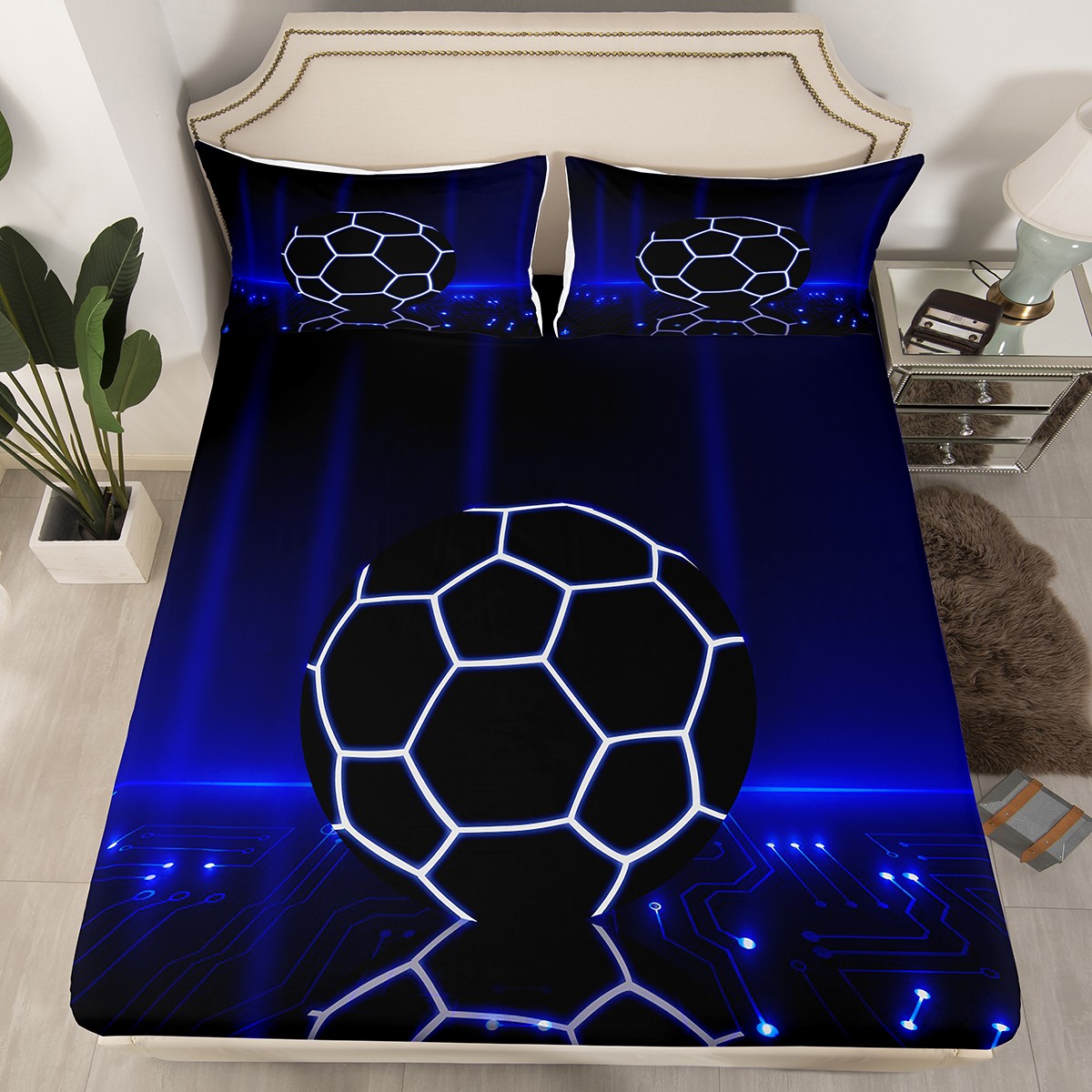 Erosebridal Soccer Fitted Sheet Twin, Sports Gamer Bed Sheets, Neon ...