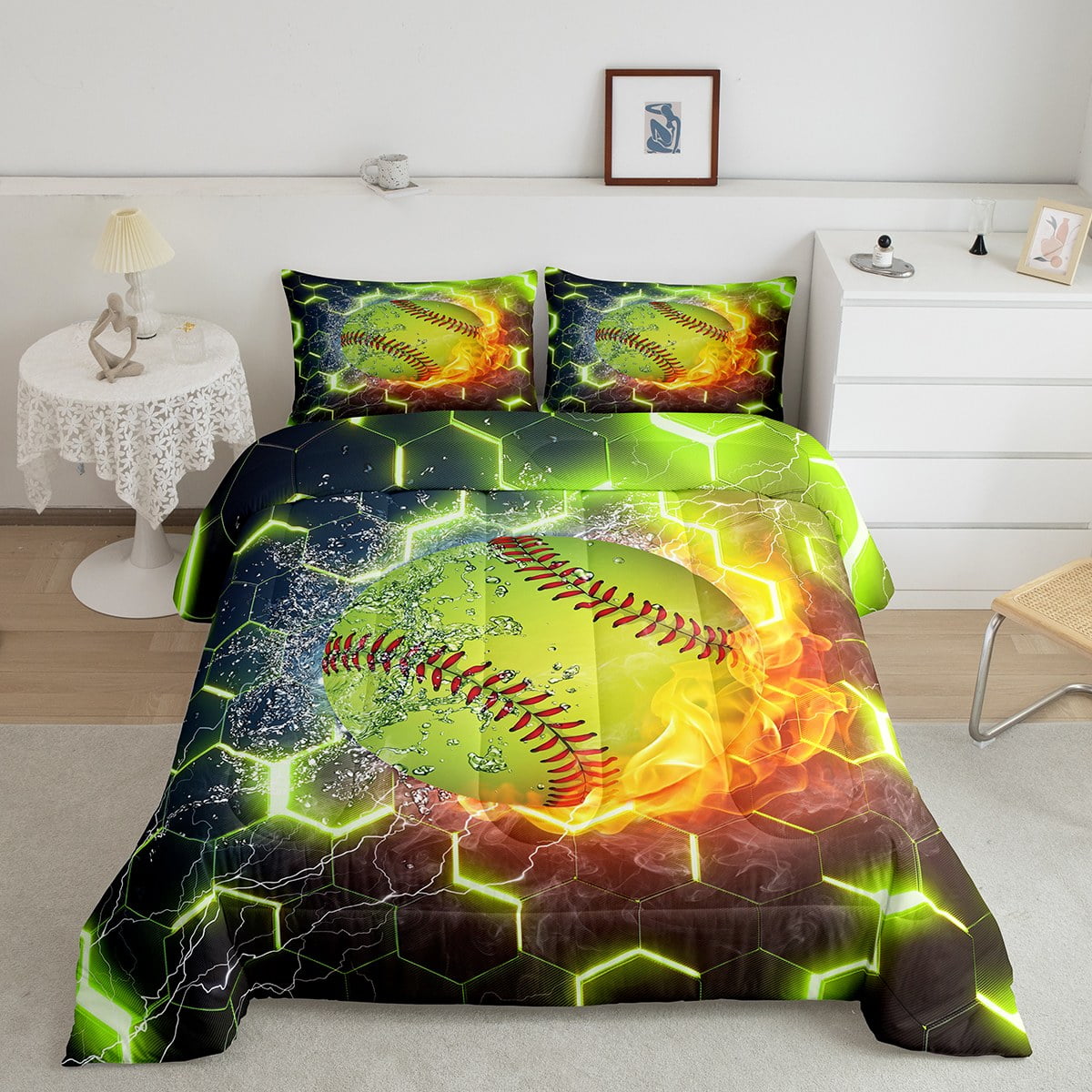 Softball Bedding Set Softball Gifts , Neon Honeycomb Comforter Set ...