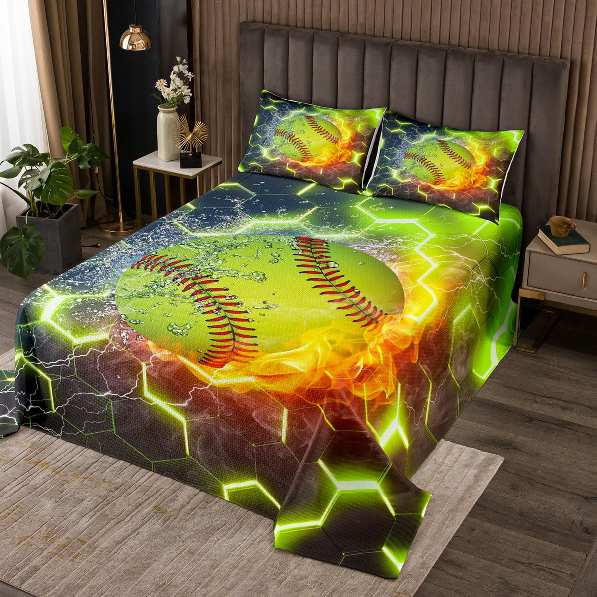 Erosebridal Softball Coverlet Set Softball Gifts, Neon Honeycomb ...