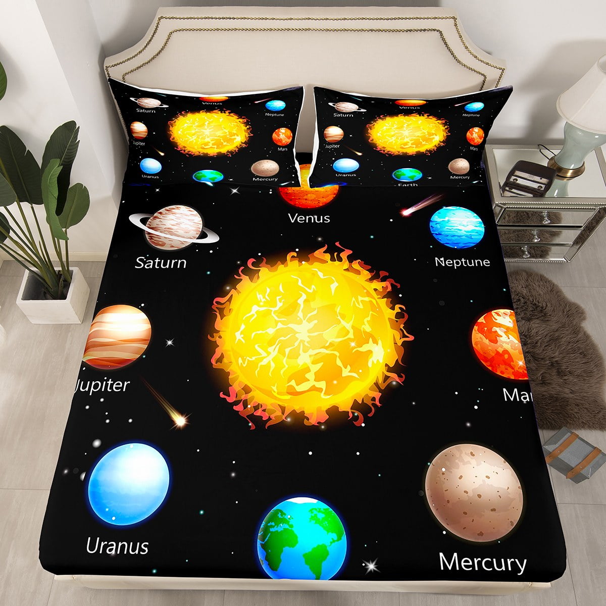 Erosebridal Solar System Bed Set Outer Space Bed Sheets 3 Pieces Galaxy ...