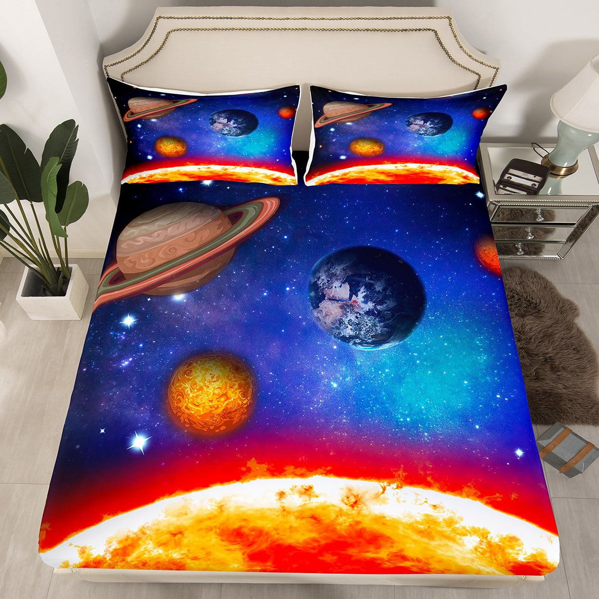 YST Solar System Bed Sheets for Boys Girls Galaxy Fitted Sheet Queen ...