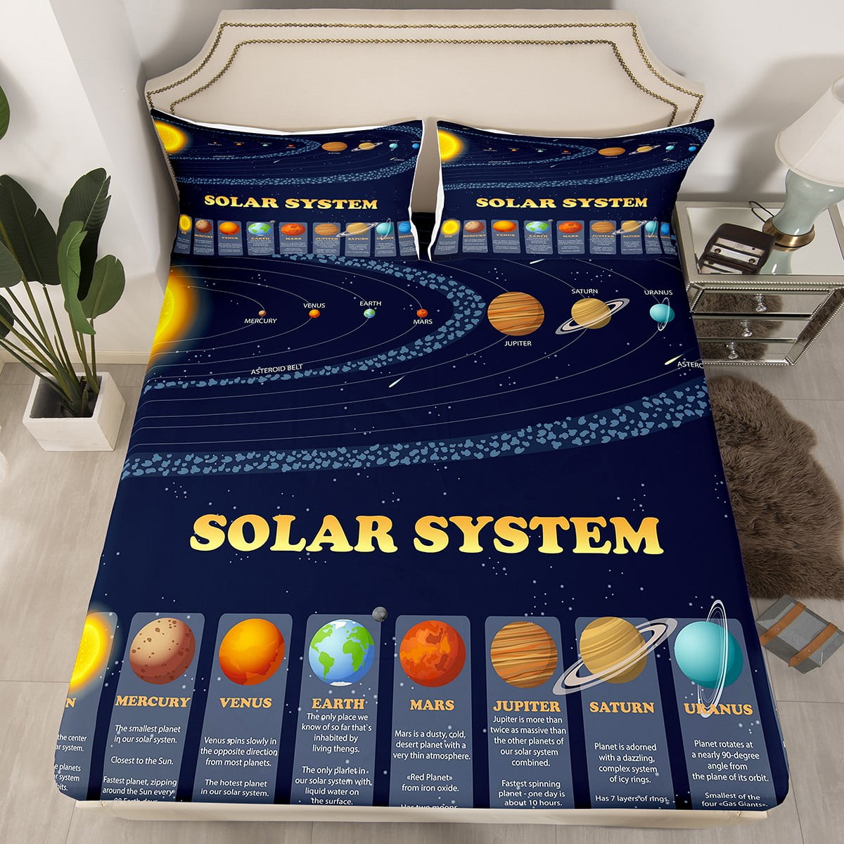 Solar System Bed Sheets Queen Universe Themed Bedroom Decor Fitted ...