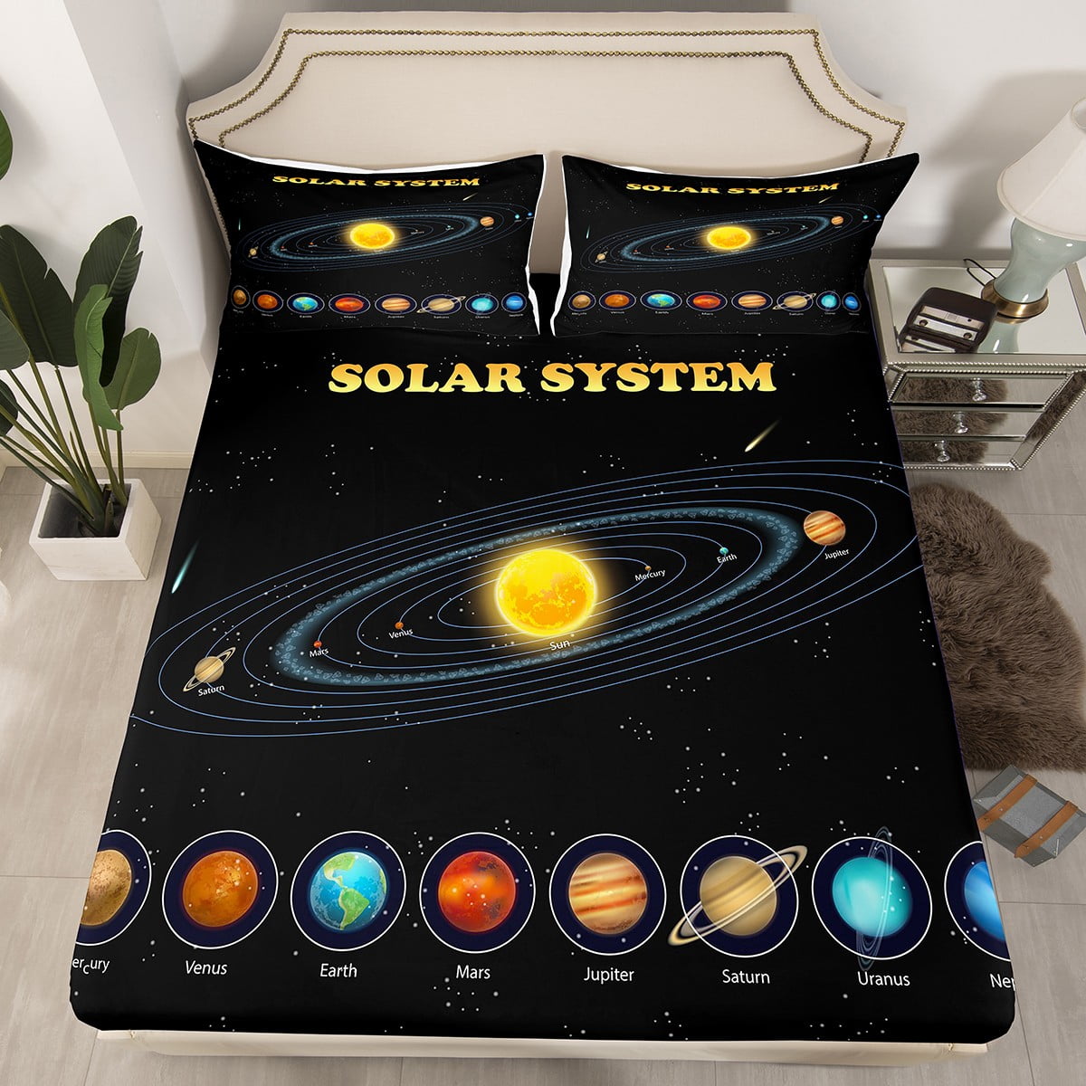 YST Solar System Bedding for Boys Full Size Outer Space Fitted Sheet ...
