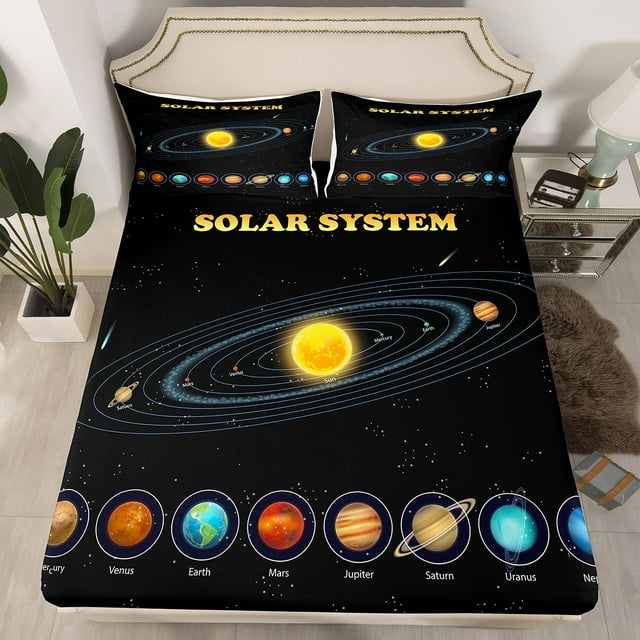 YST Solar System Bedding for Boys Full Size Outer Space Fitted Sheet ...