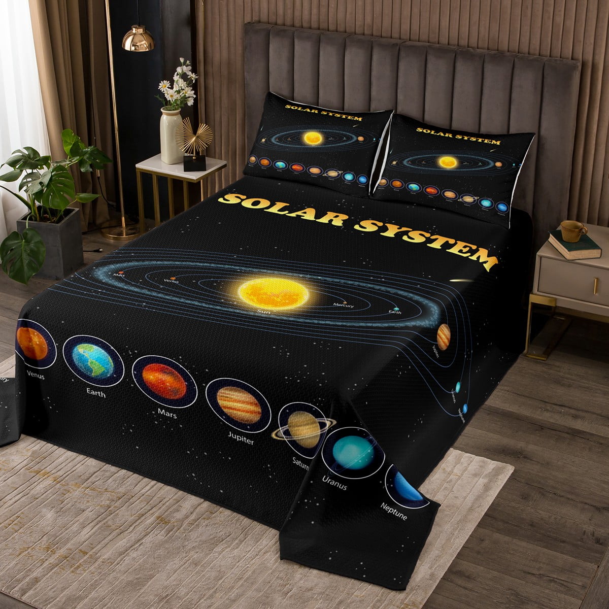 YST Solar System Bedding for Boys Queen Size Outer Space Quilt Set for ...