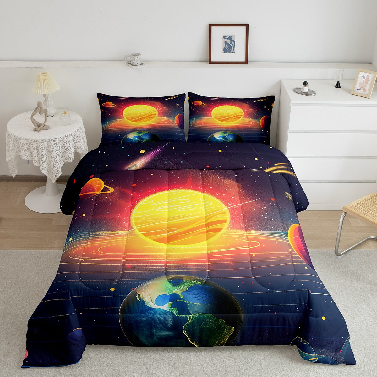 Erosebridal Solar System Bedding Set Full Boho Sun Comforter Set,Blue ...